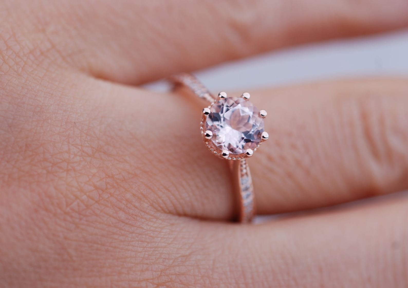 Classical Beauty 7mm Round pink Morganite Engagement ring rose | Etsy