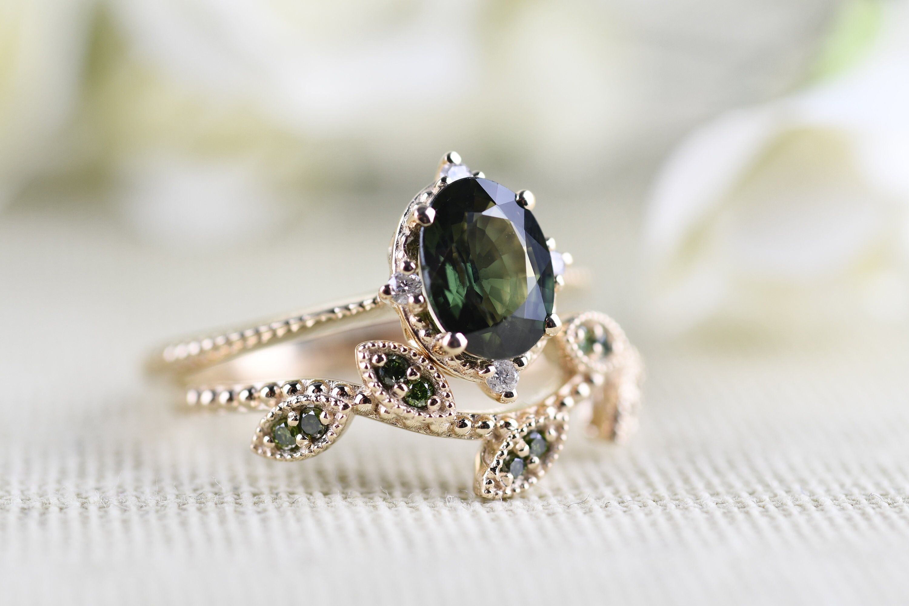 Special Olive Green Sapphire Vintage Engagement Ring 1.2 Ct - Etsy Canada