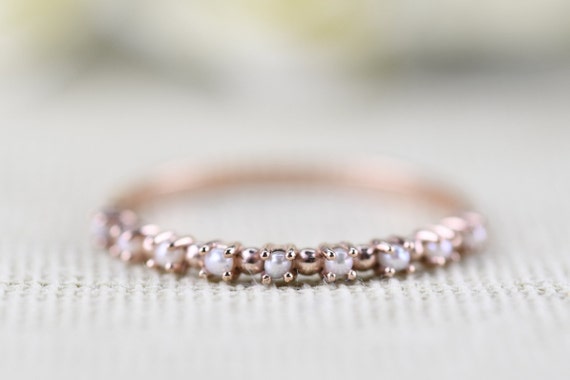 Gold Ball Wedding Ring 1.4mm Creamy White Fresh Seed Pearls | Etsy