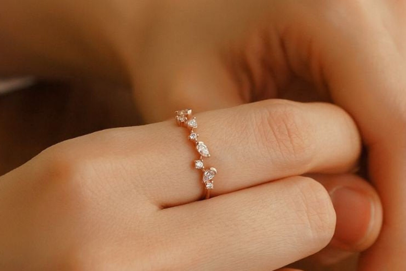 Vintage Ivy ring White Swarovsky Crystal Solid 10k 14k Rose | Etsy