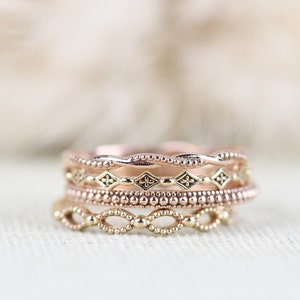 Minimalist Solid Gold Art Deco Wedding Band Vintage Pattern Thin Gold ...