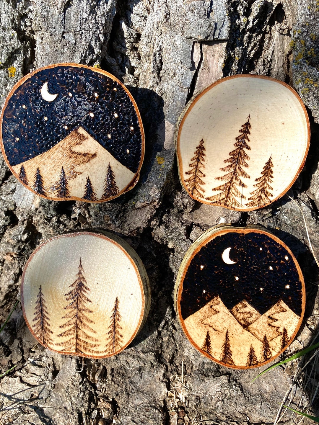 Mountain Wood Burned Coasters - Etsy