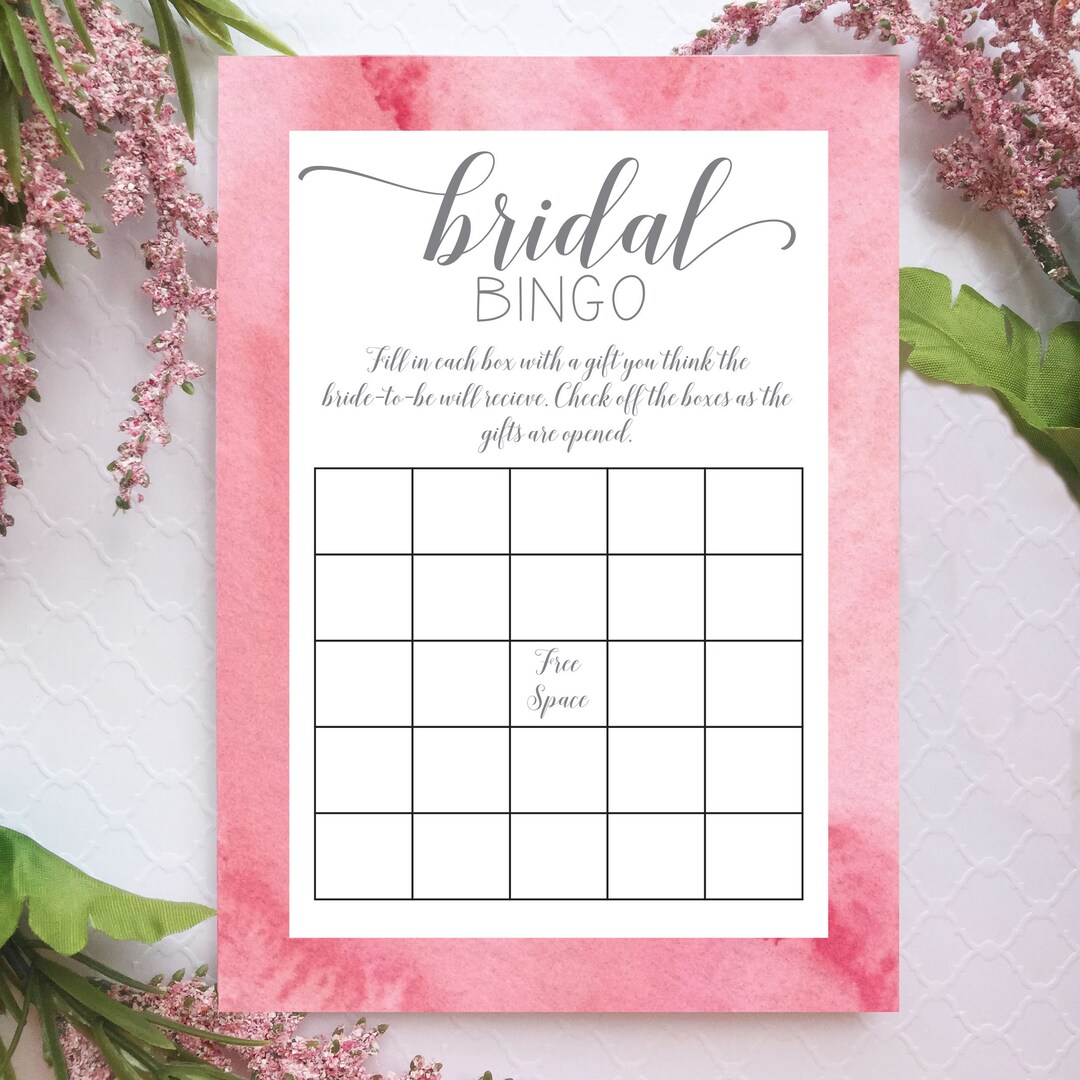 Bingo Bridal Shower Game, Instant Digital Download, Pink Watercolor ...