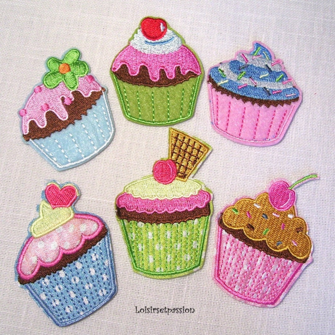 Iron-on Embroidered Patch Badge CAKE MUFFIN CAKE Cherry Heart 7.5 X 8.5 ...