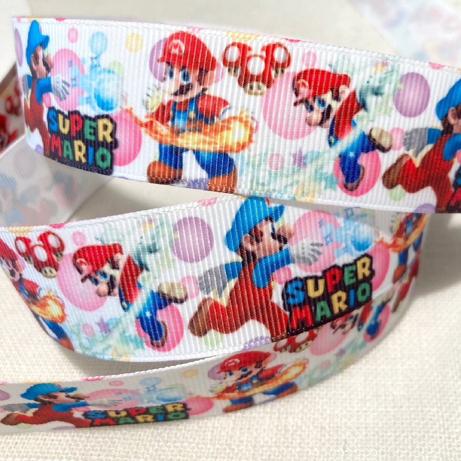 Grosgrain Ribbon, MARIO CHARACTER, Multicolored Bubble 25 Mm Printed ...
