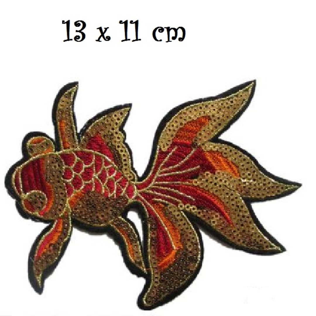 Iron-on Patch FISH Red Orange Golden Sequin 13 X 11 Cm Iron-on Applique ...