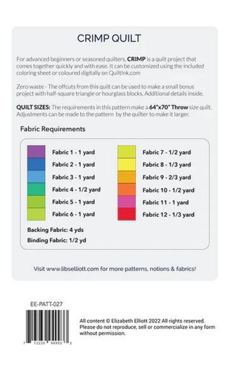 Crimp Quilt Pattern Designed by Libs Elliott - Etsy