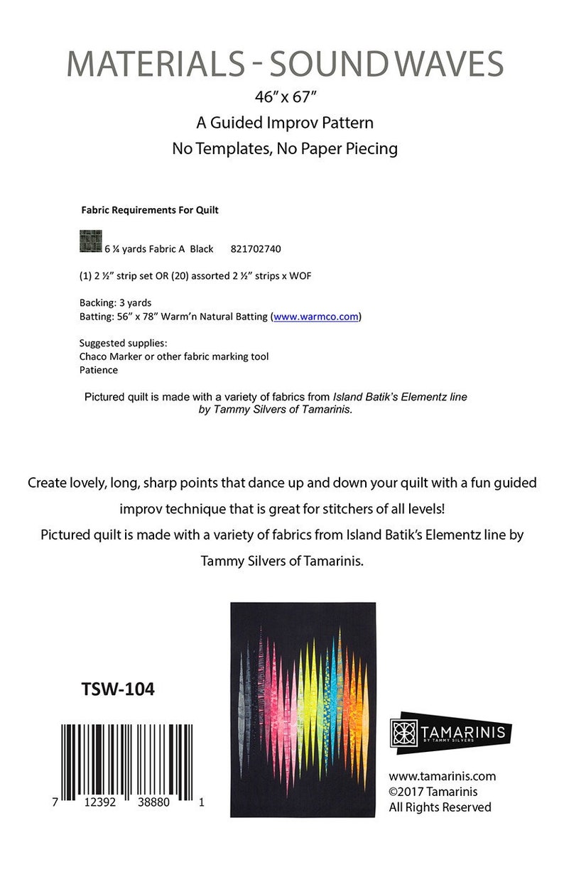 Sound Waves Quilt Pattern by Tammy Silvers for Tamarinis | Etsy