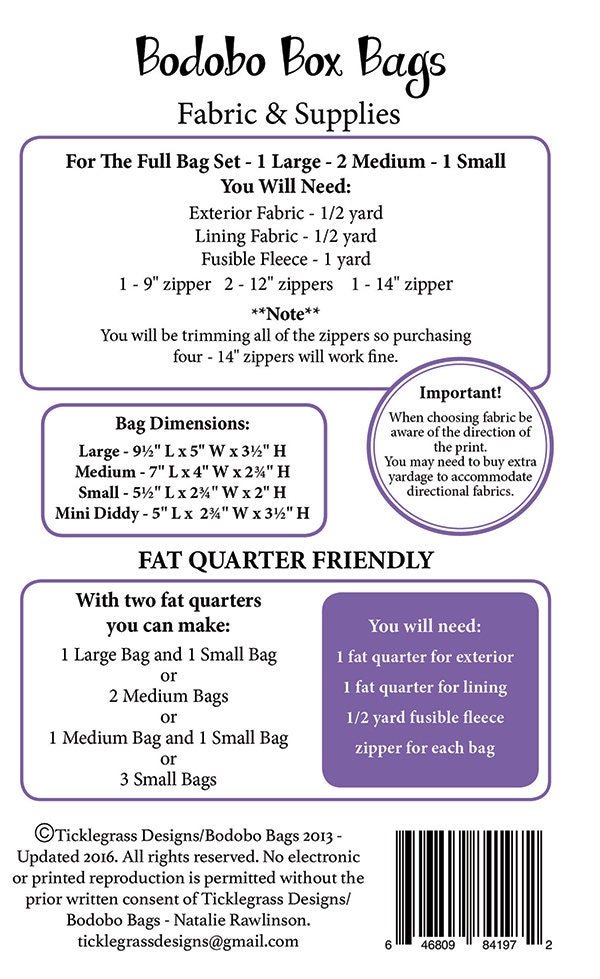 Bodobo Box Bags Pattern From Bodobo Bags for Ticklegrass | Etsy