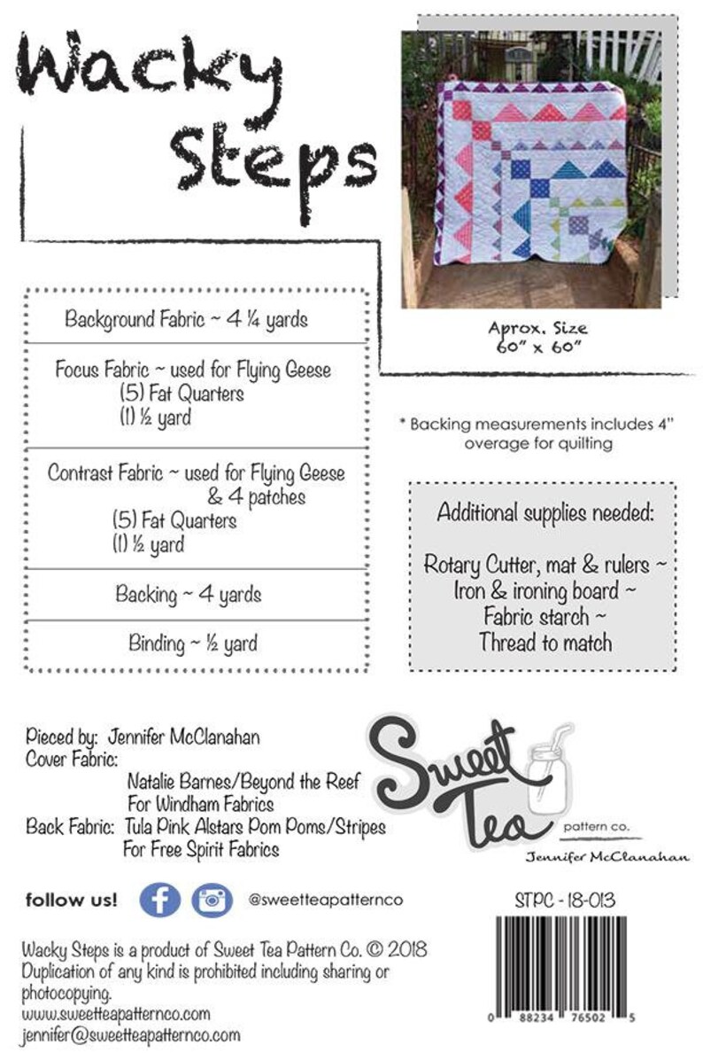 Wacky Steps Quilt Pattern by Jennifer Mcclanahan From Sweet - Etsy
