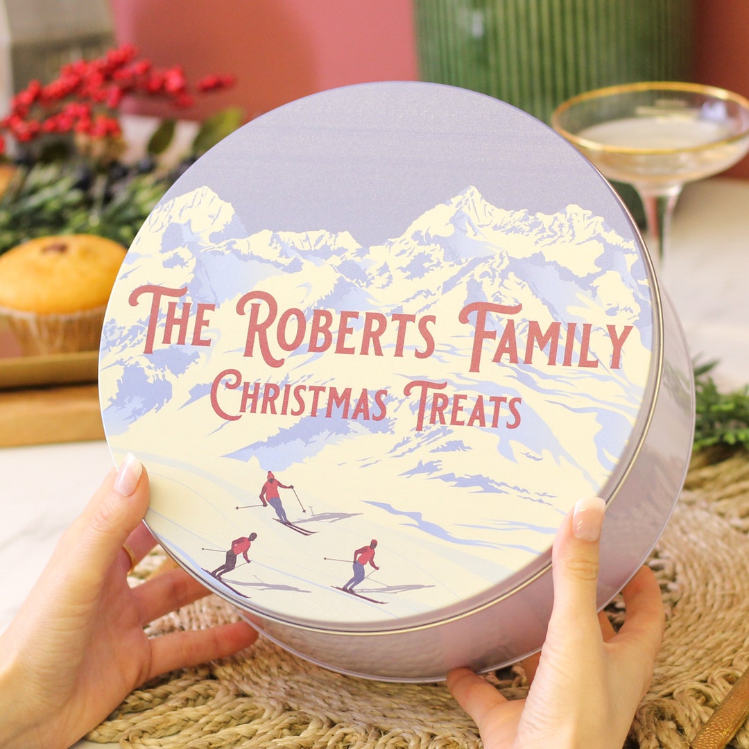 Personalised Skiing Cake Tin Customised Christmas Cake Storage Tin ...