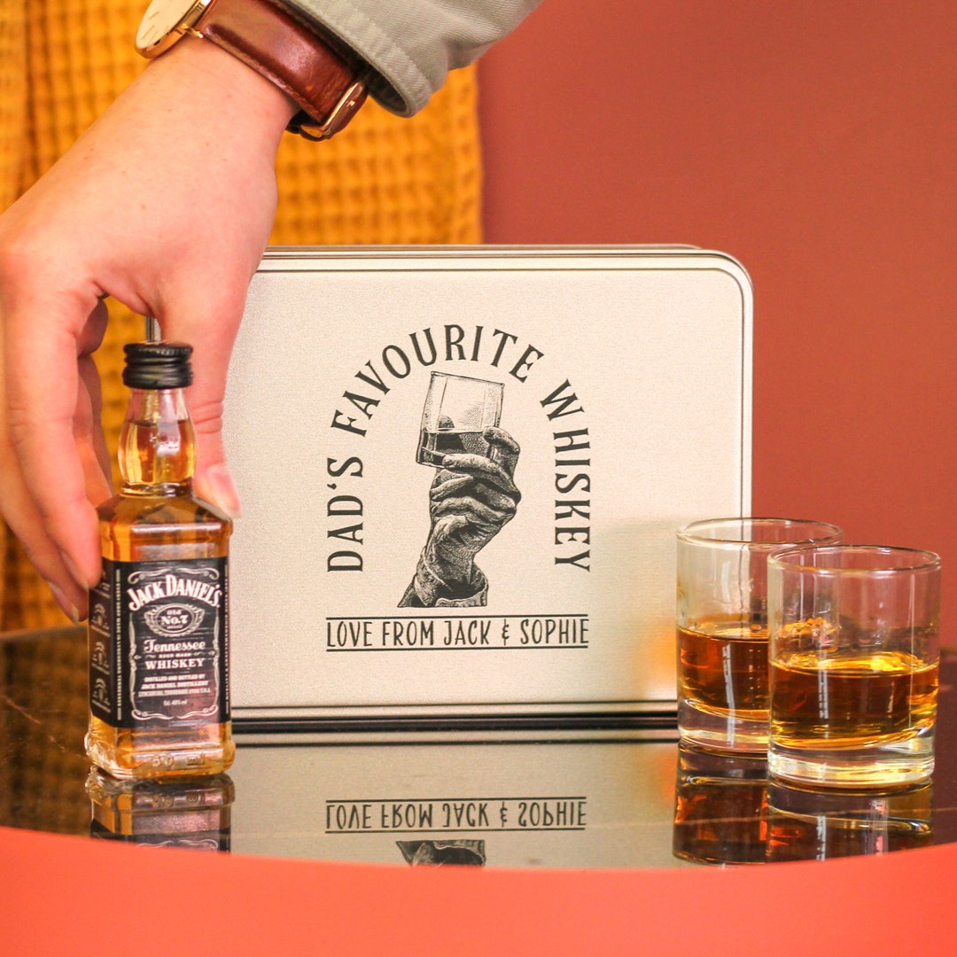 Personalised Dad's Favourite Whiskey Tin Gift Set, Whiskey Decanter Set ...