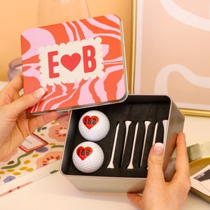 Personalised Couples Love Heart Golf Tin Gift Set, Gift for Golfer ...