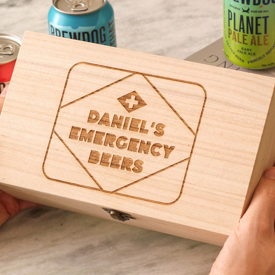 Personalised Emergency Beer Box Gift for Him, Wooden Beer Box, Beer ...
