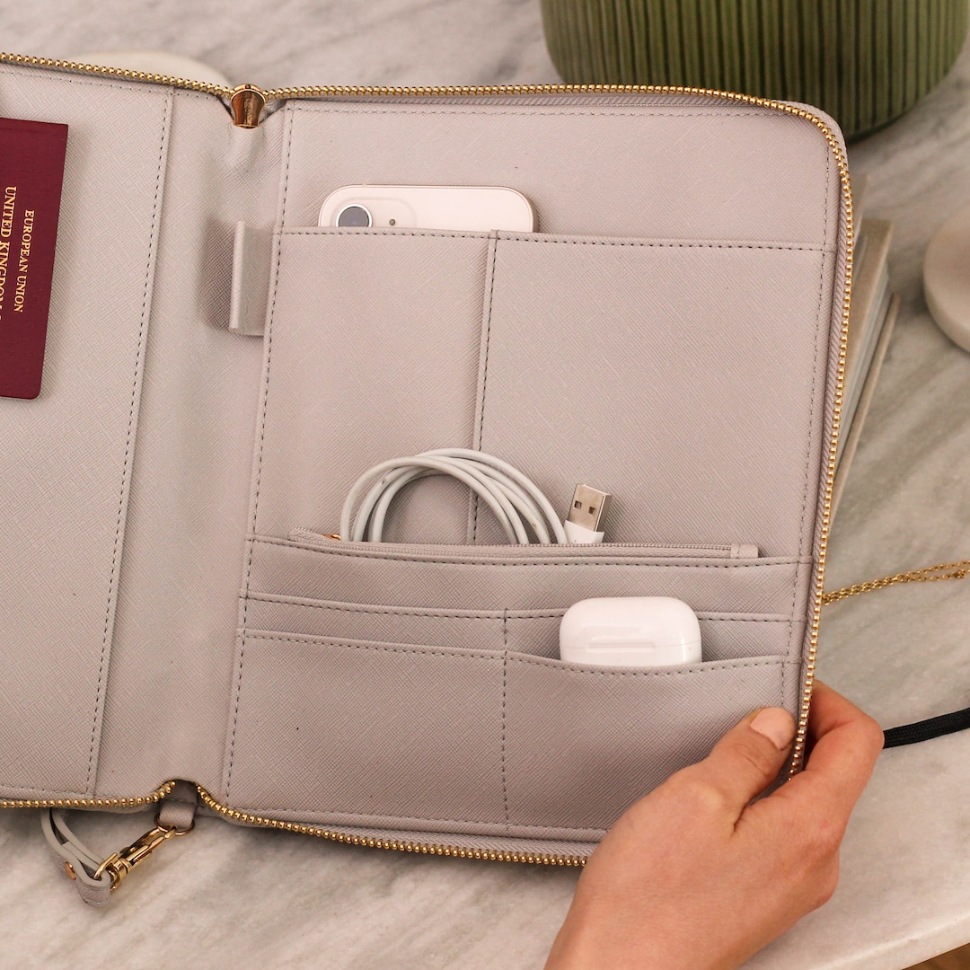 Personalised Cream Technology Case Travel Gift, Travel Accessories ...