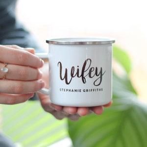 Personalised Hubby and Wifey Enamel Mug, Custom Enamel Mug ...