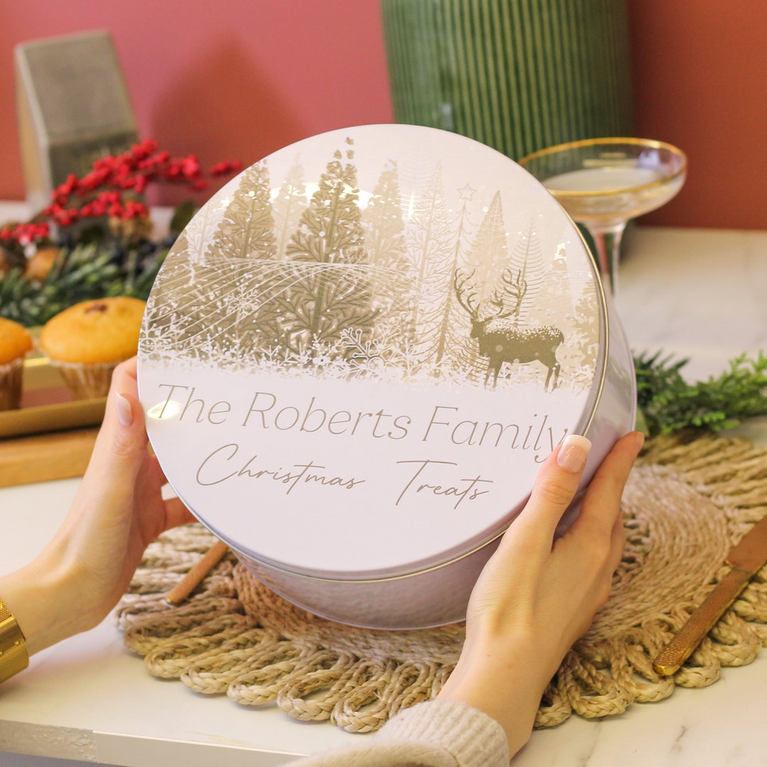 Personalised Christmas Scene Cake Tin | Customised Cake Storage Tin for ...