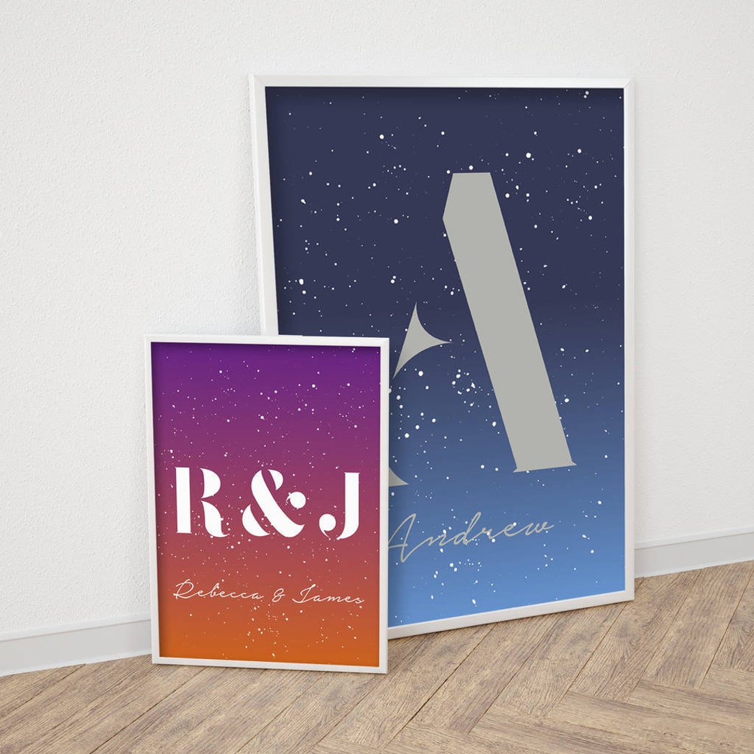 Personalised Stars Initial Print, A2 Picture Frame, Custom Picture ...
