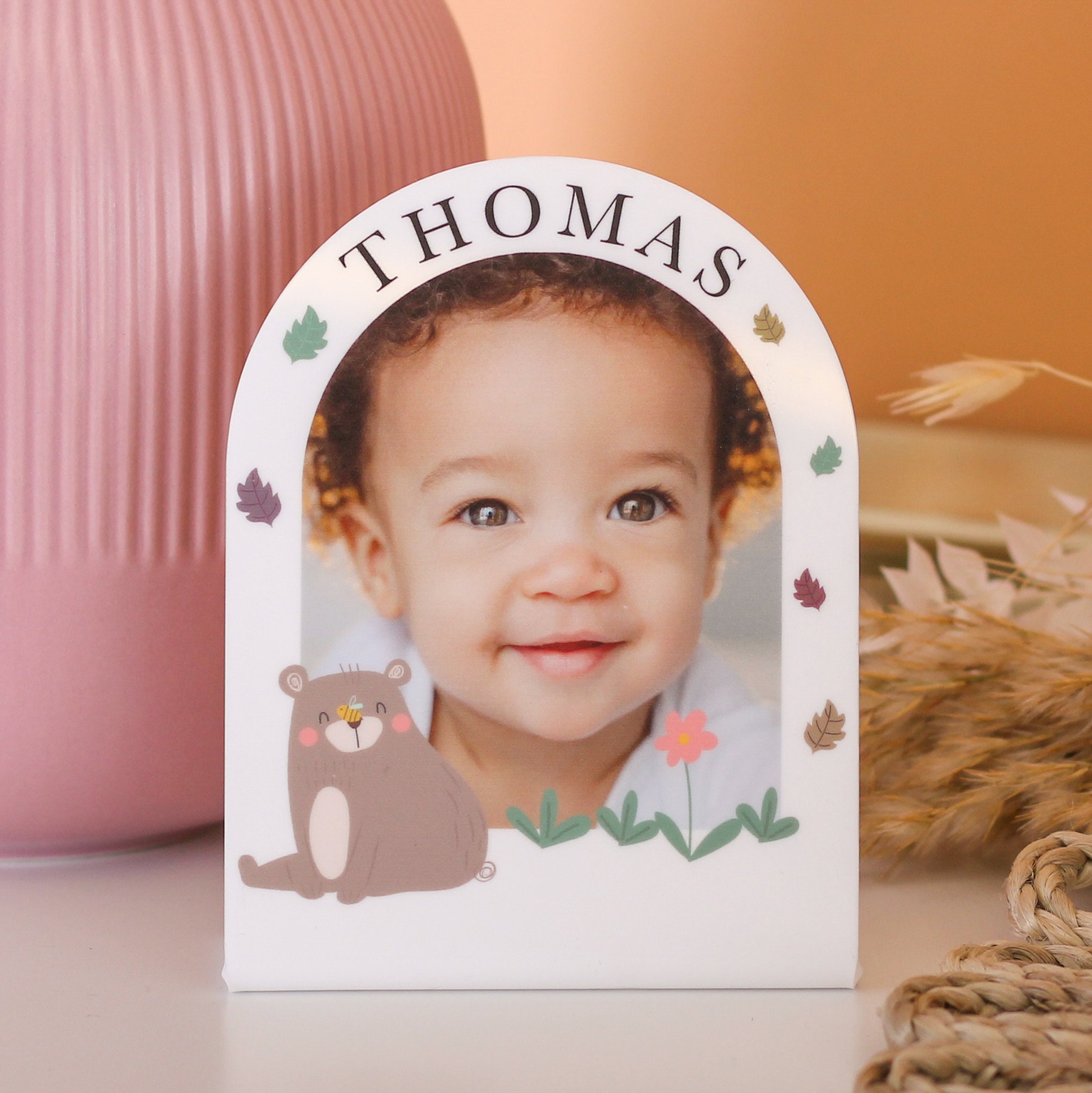 Personalised Nature Bear Baby Photo Frame Nursery Gift, Bear Photo ...