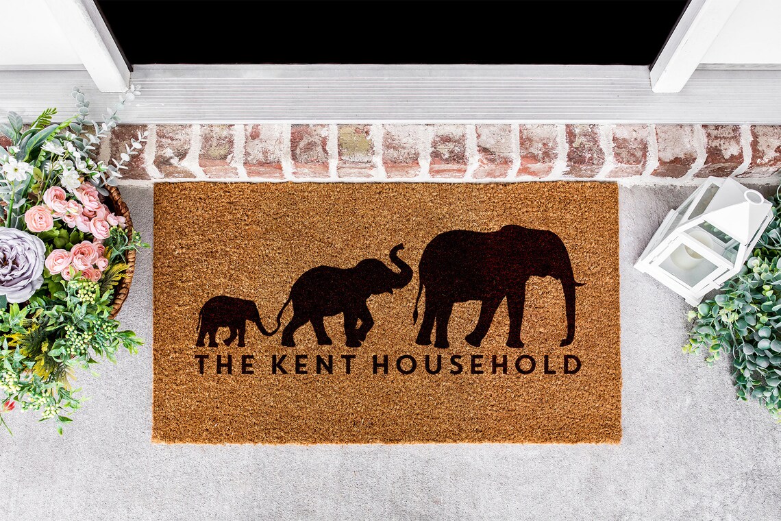 Personalised Elephant Family Door Mat, Personalized Doormat, Custom ...