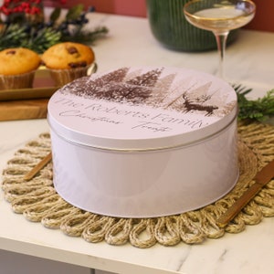 Personalised Christmas Scene Cake Tin | Customised Cake Storage Tin for ...