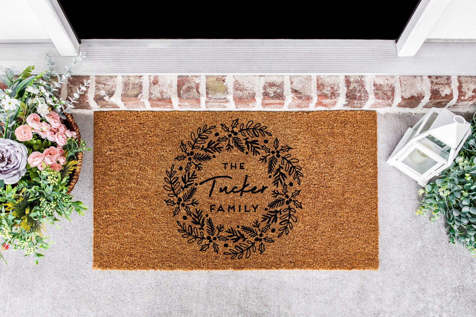 Personalised Christmas Wreath Doormat | Etsy