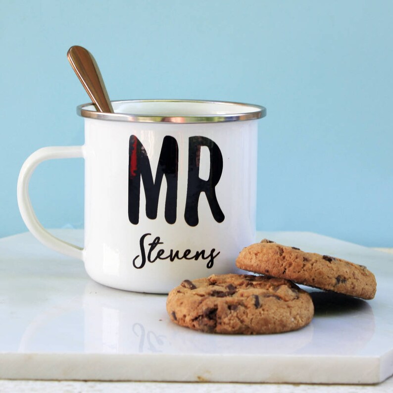 Personalised Mr and Mrs Enamel Mug, Couple Enamel Mug, Mr and Mrs Mugs ...