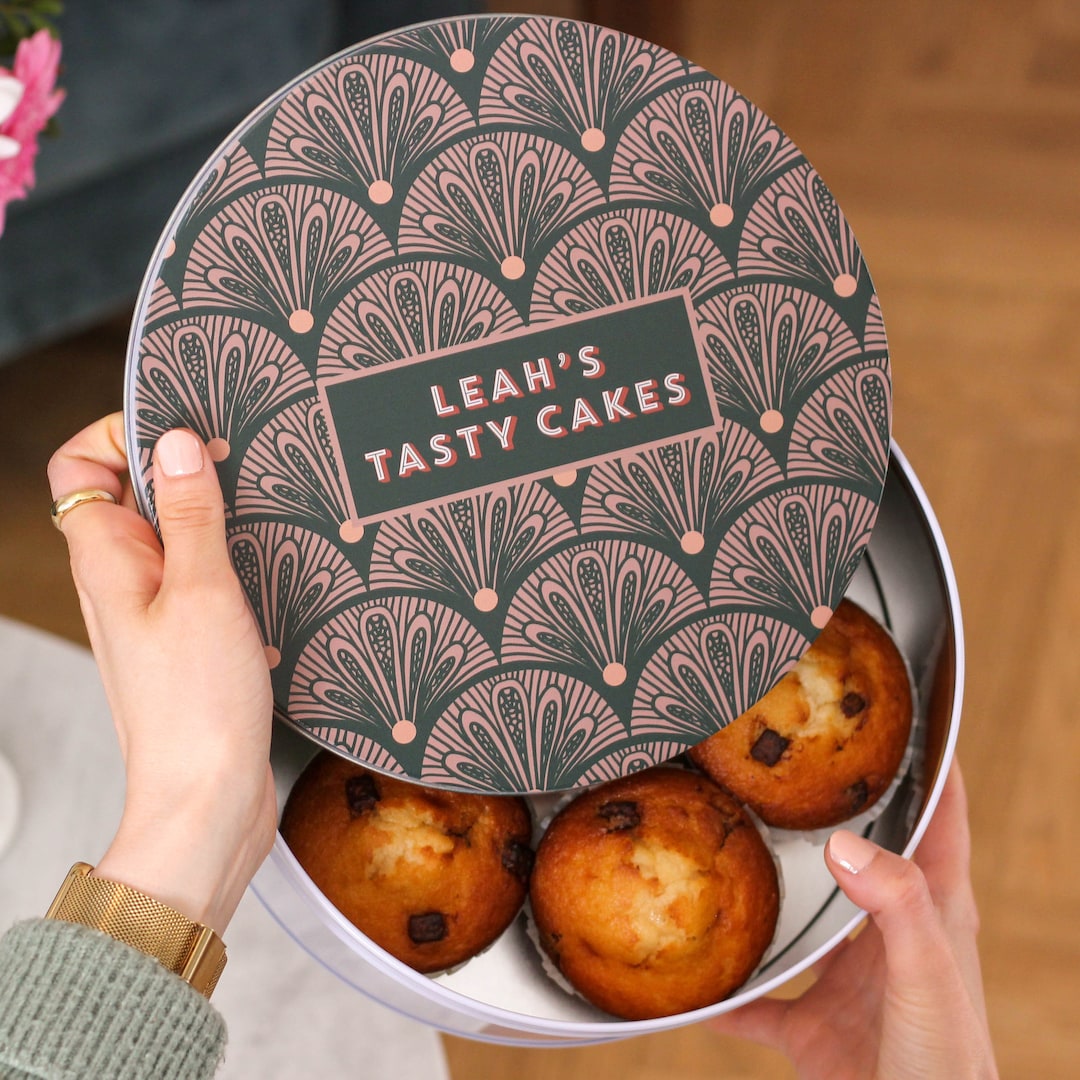Personalised Art Deco Baking Cake Tin Gift, Personalised Cake Tin, Cake ...