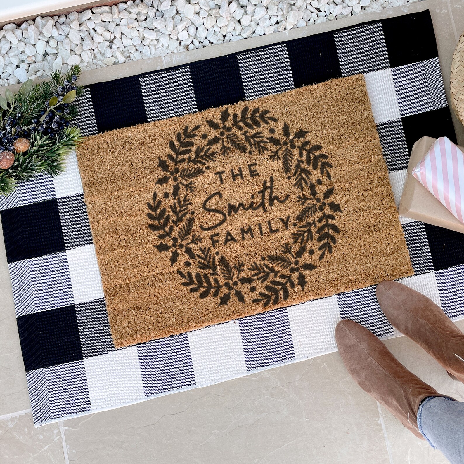 Personalised Christmas Wreath Doormat | Etsy UK