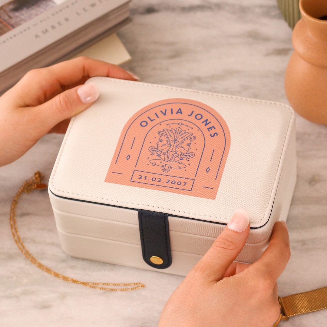 Personalised Large Birthday Star Sign Jewellery Box, Travel Jewellery ...