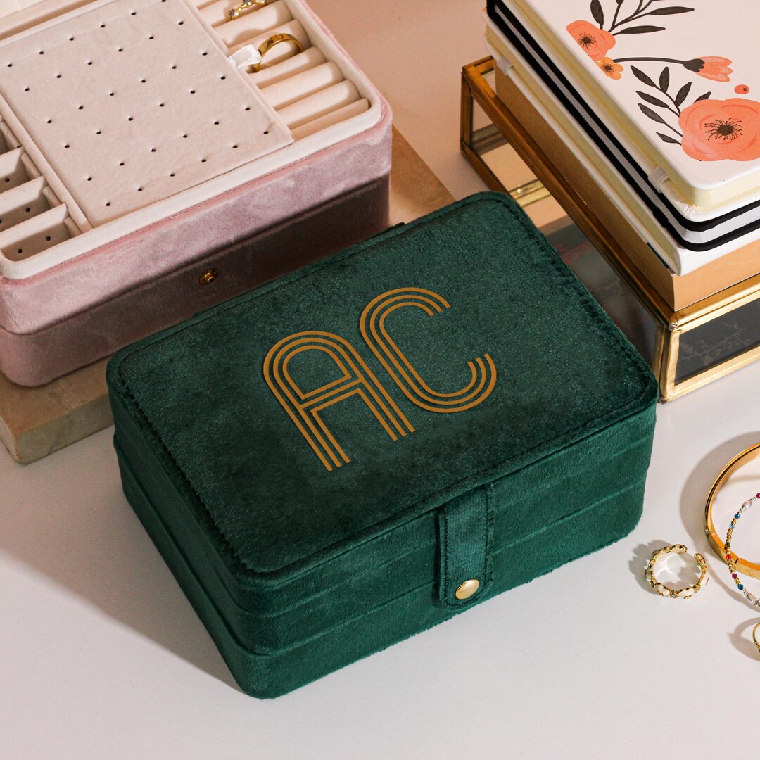 Personalised Velvet Initials Jewellery Box for Her, Jewelry Travel ...