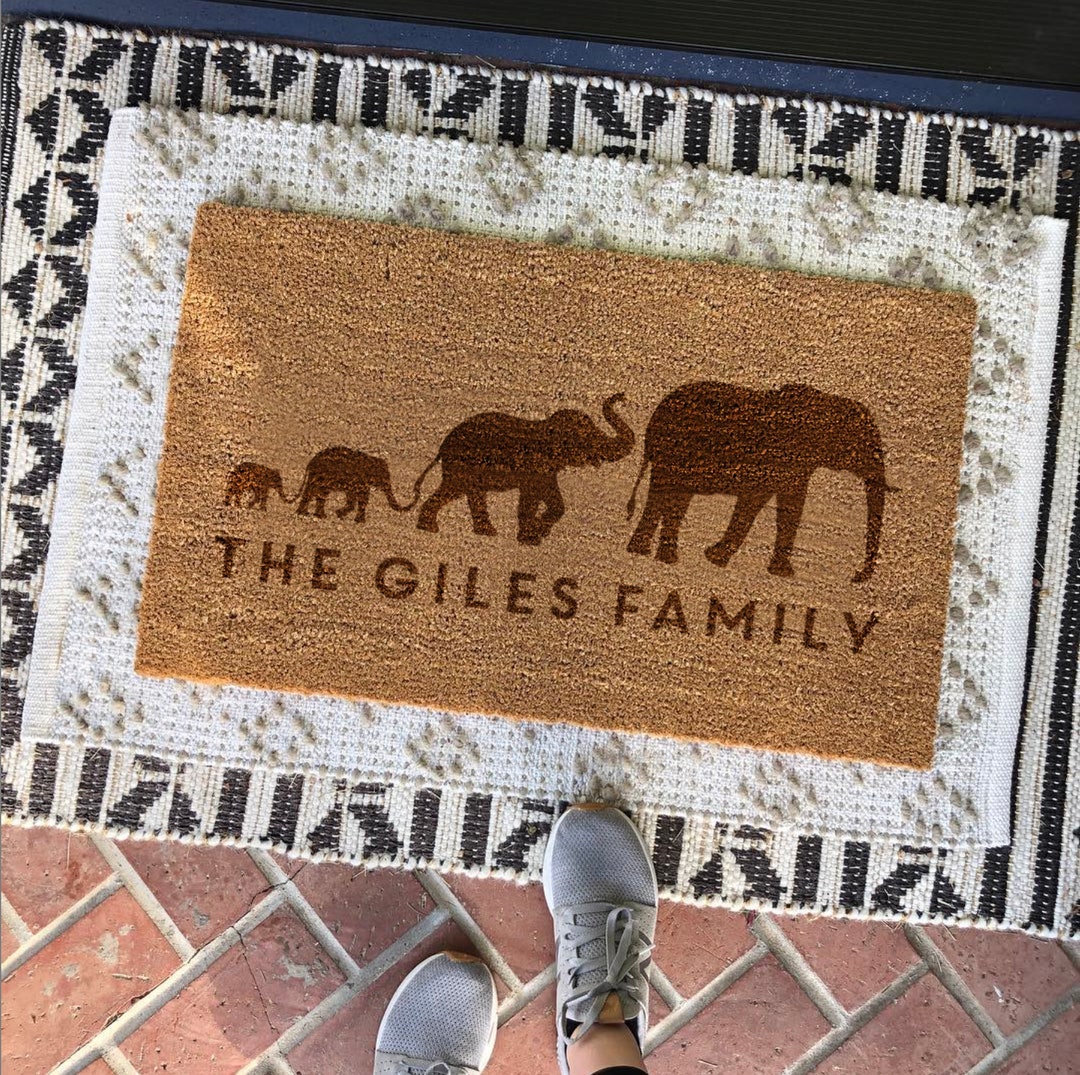 Personalised Elephant Family Door Mat, Personalized Doormat, Custom ...