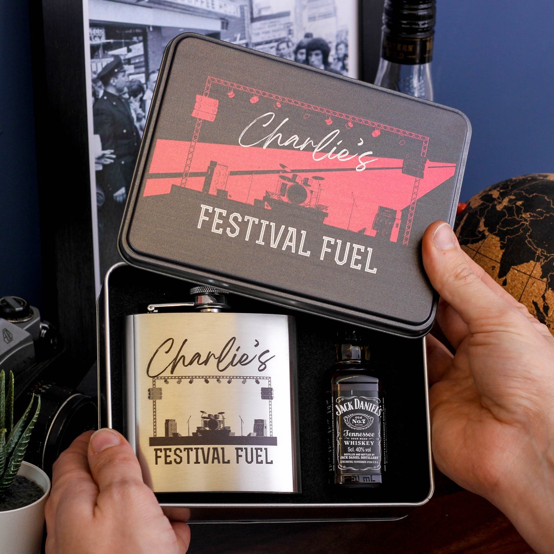 Personalised Festival Fuel Hip Flask Whiskey Tin Gift, Personalized Hip ...
