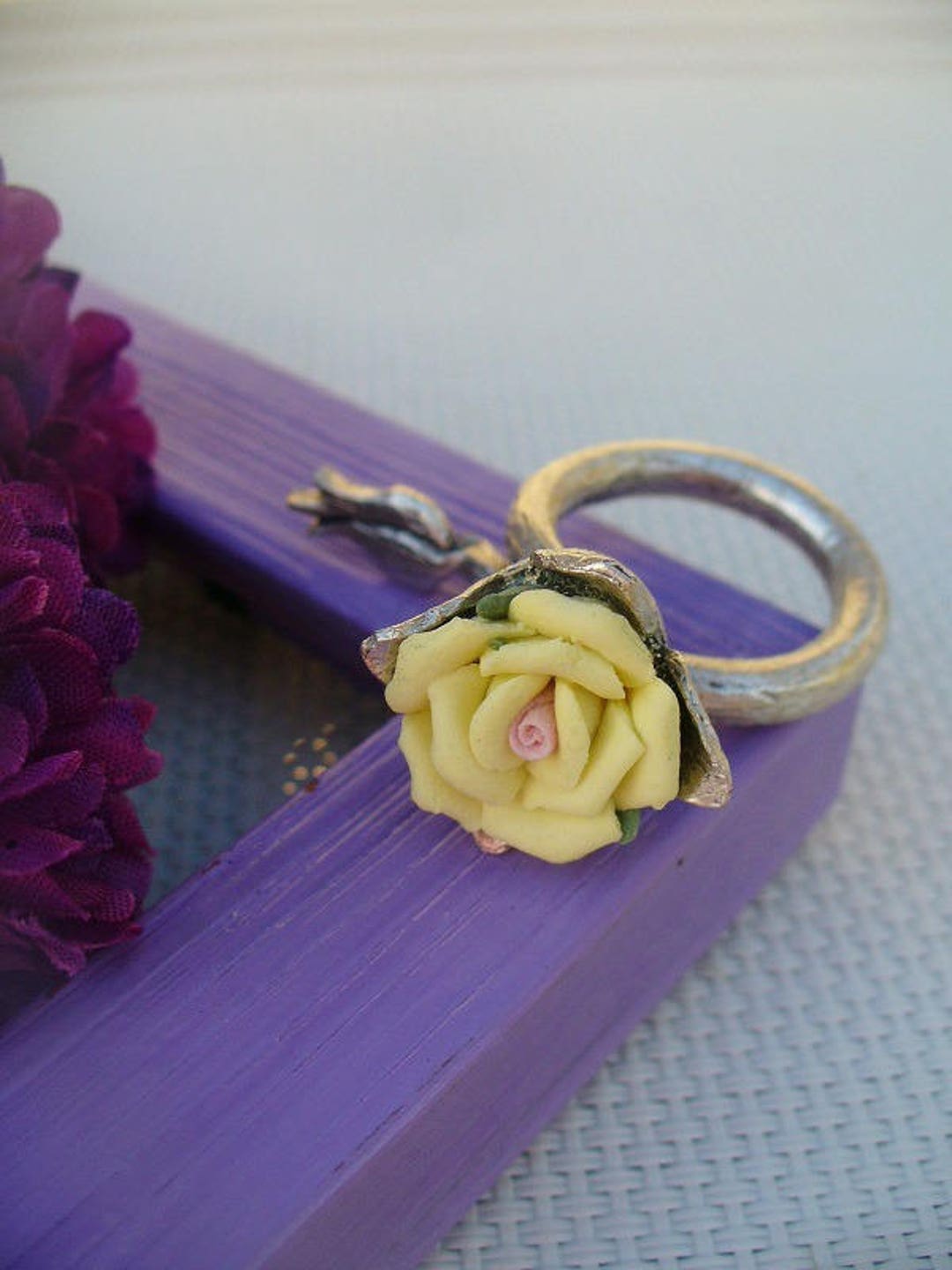 Silver Plated and Yellow Rose Ring - Etsy