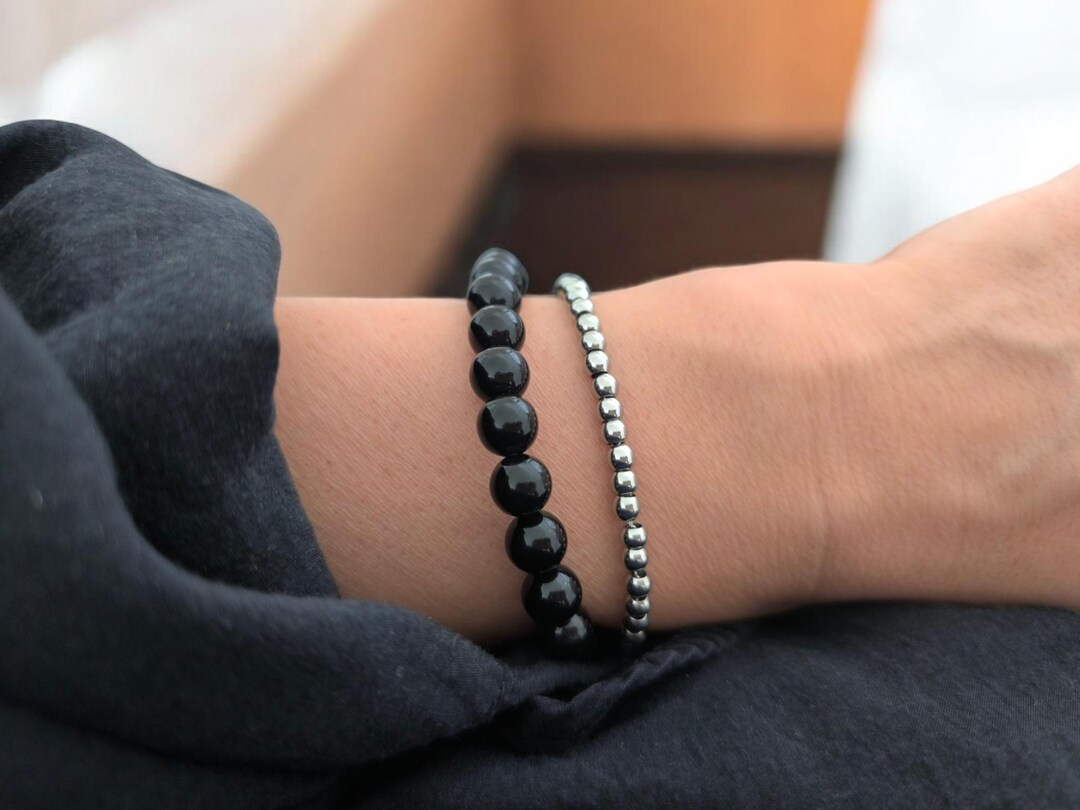 Onyx Pearl Bracelet With 8 Mm Pearls, Natural Statement, Fits Wrists of ...