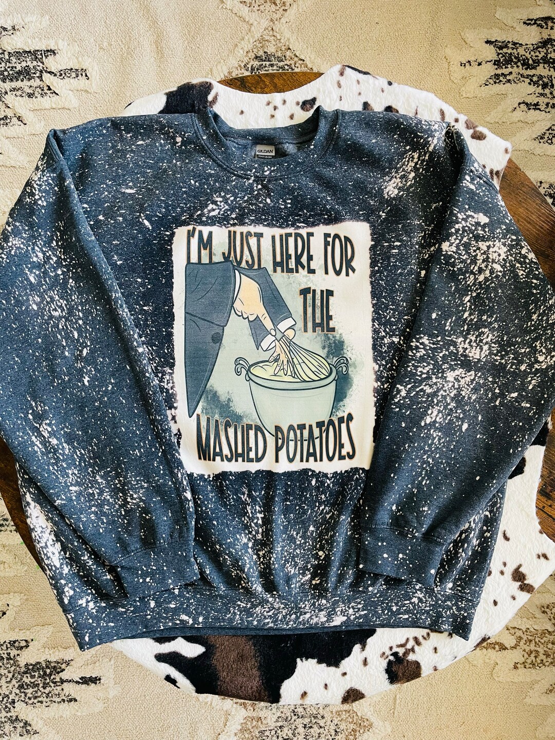 Whimsical 'i'm Just Here for the Mashed Potatoes' Bleached Sweater ...