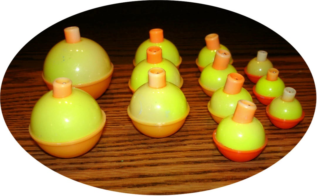 Lot of 12 Vintage Plastic Fresh Water Bobbers - Round Orange /yellow ...
