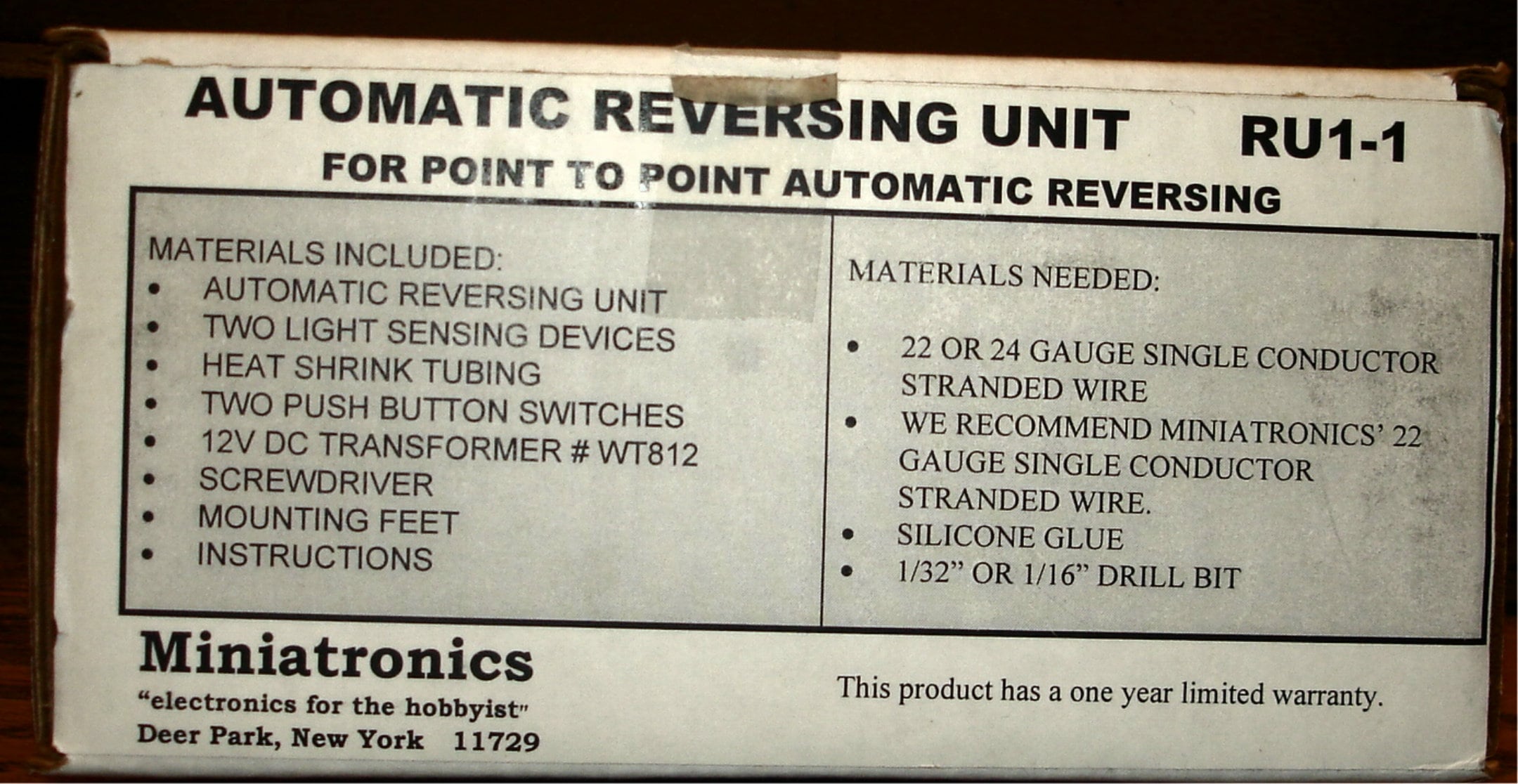 Miniatronics - AUTOMATIC REVERSING Unit #RU 1-1 - Point-to-point ...