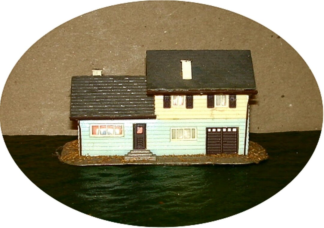 Vintage 2 Story/split Level House With Garage N Train Building - Etsy