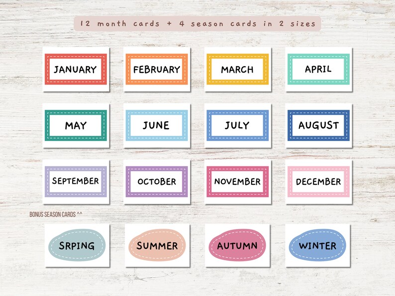 12 Months of the Year Flashcards + Season | School Design | Montessori ...