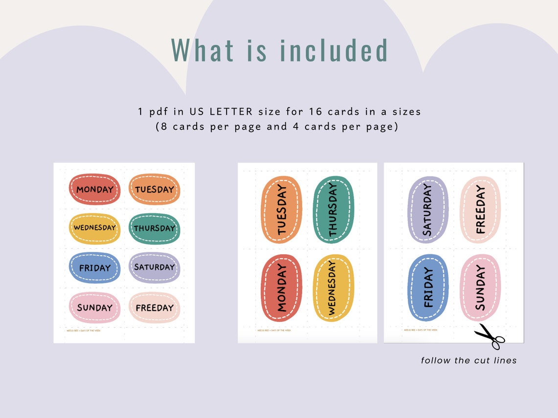 7 Days of the Week Flashcards + Bonus | School Design | Montessori ...