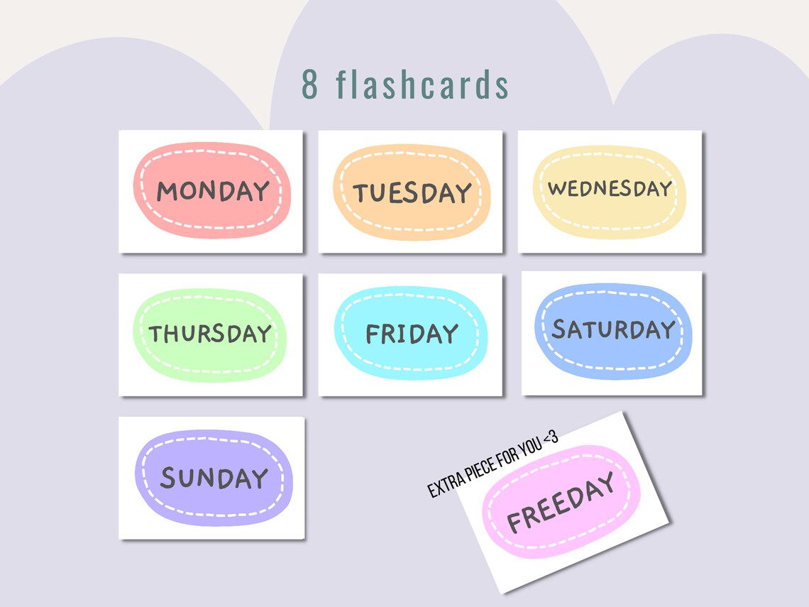 7 Days of the Week Flashcards Bonus School Design Montessori Pre-school ...