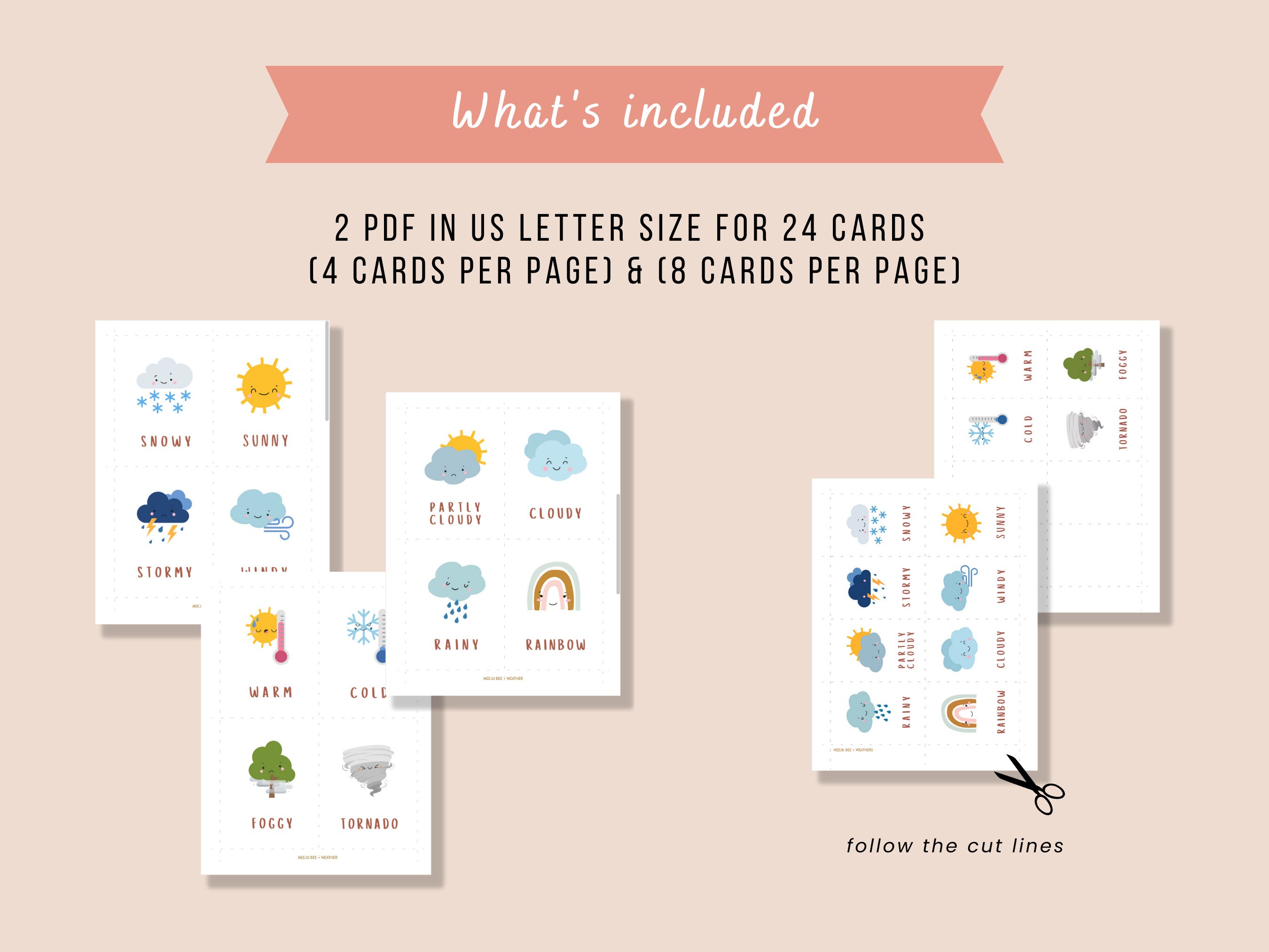 12 Educative Weather Cards | Elegant Design | Montessori Flashcards ...