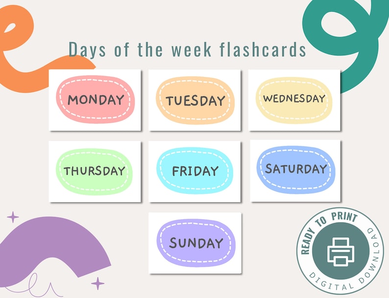 7 Days of the Week Flashcards + Bonus | School Design | Montessori ...