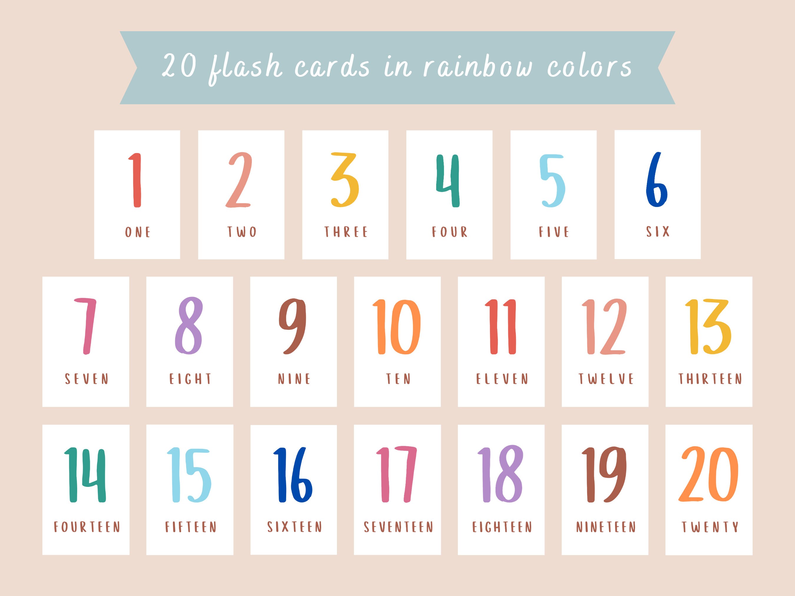 20 Educative Number Cards | Elegant Design | Montessori Flashcards ...