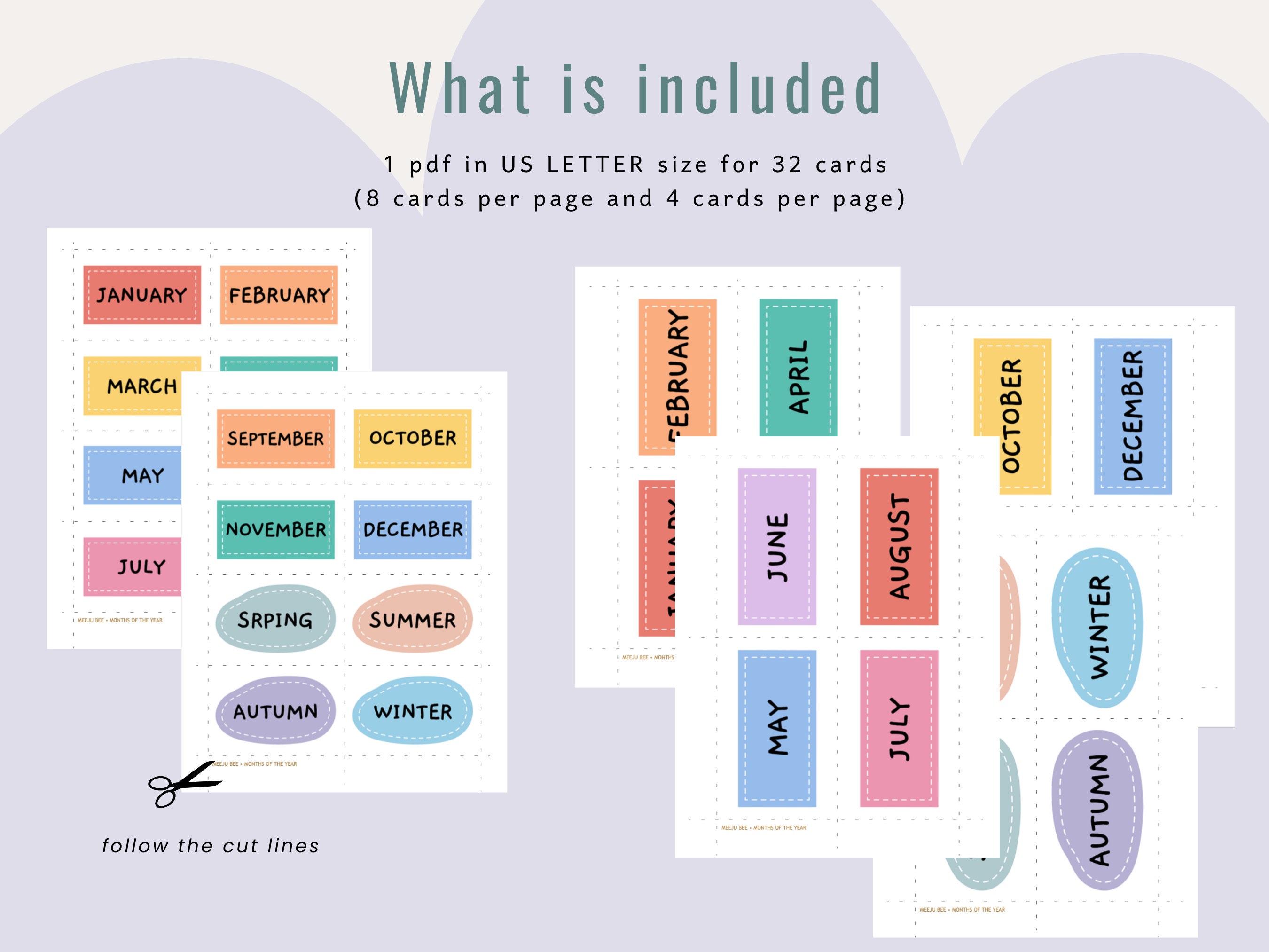 12 Months of the Year Flashcards Season School Design Montessori Pre ...