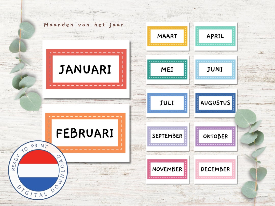 DUTCH 12 Months of the Year Flashcards + Season | School Design ...