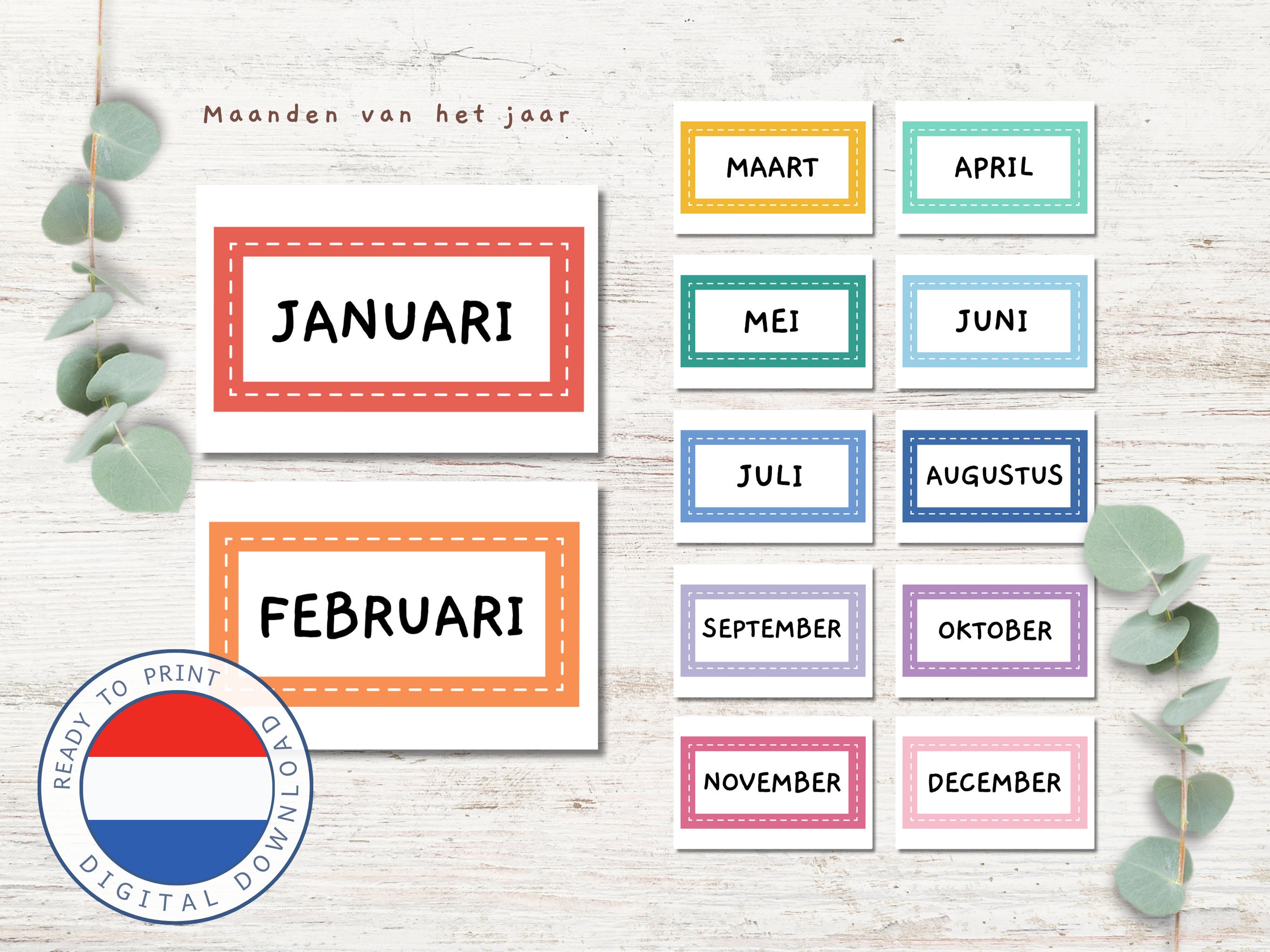 DUTCH 12 Months of the Year Flashcards Season School Design Montessori ...