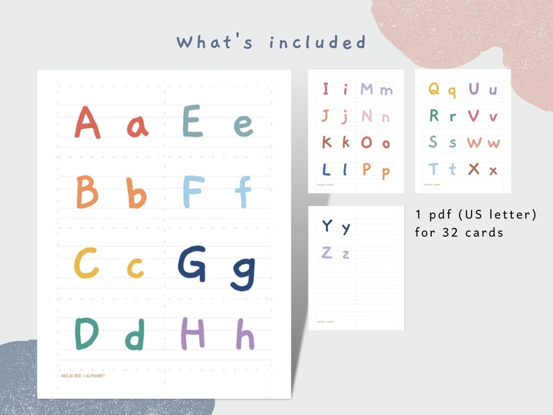 26 Educative Alphabet Cards |kawaii Design | Montessori Flashcards ...