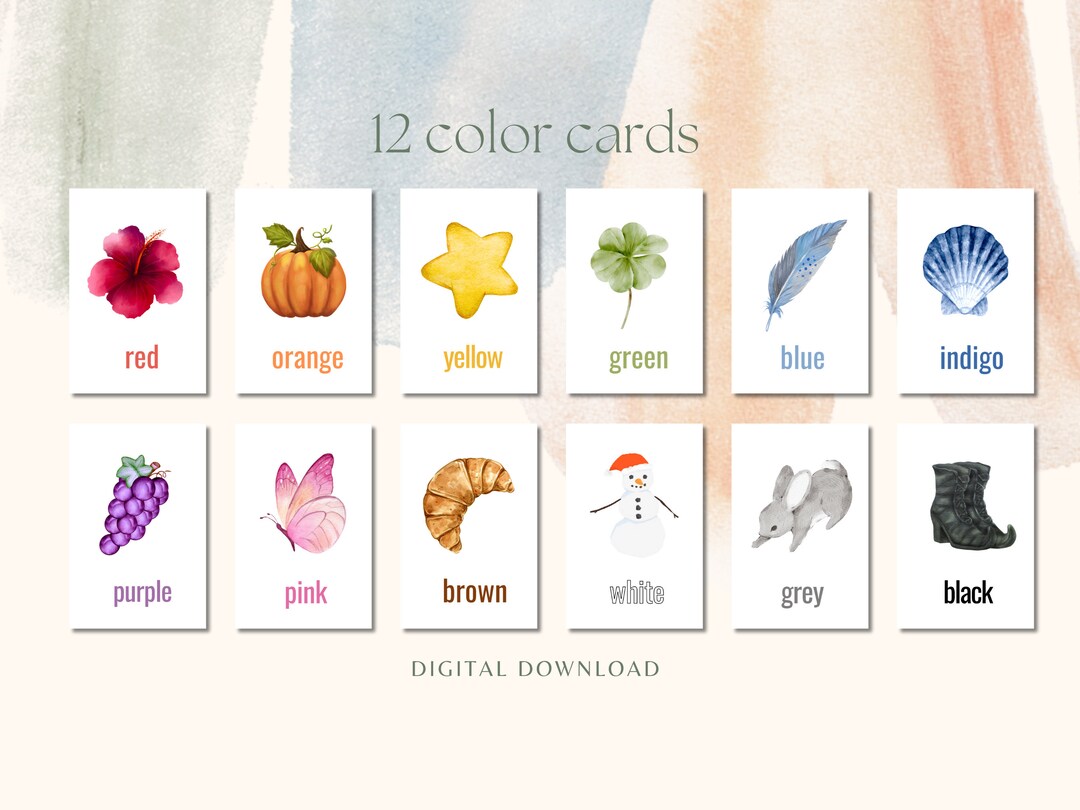 12 Educative Color Cards Elegant Design Montessori Flashcards Pre ...